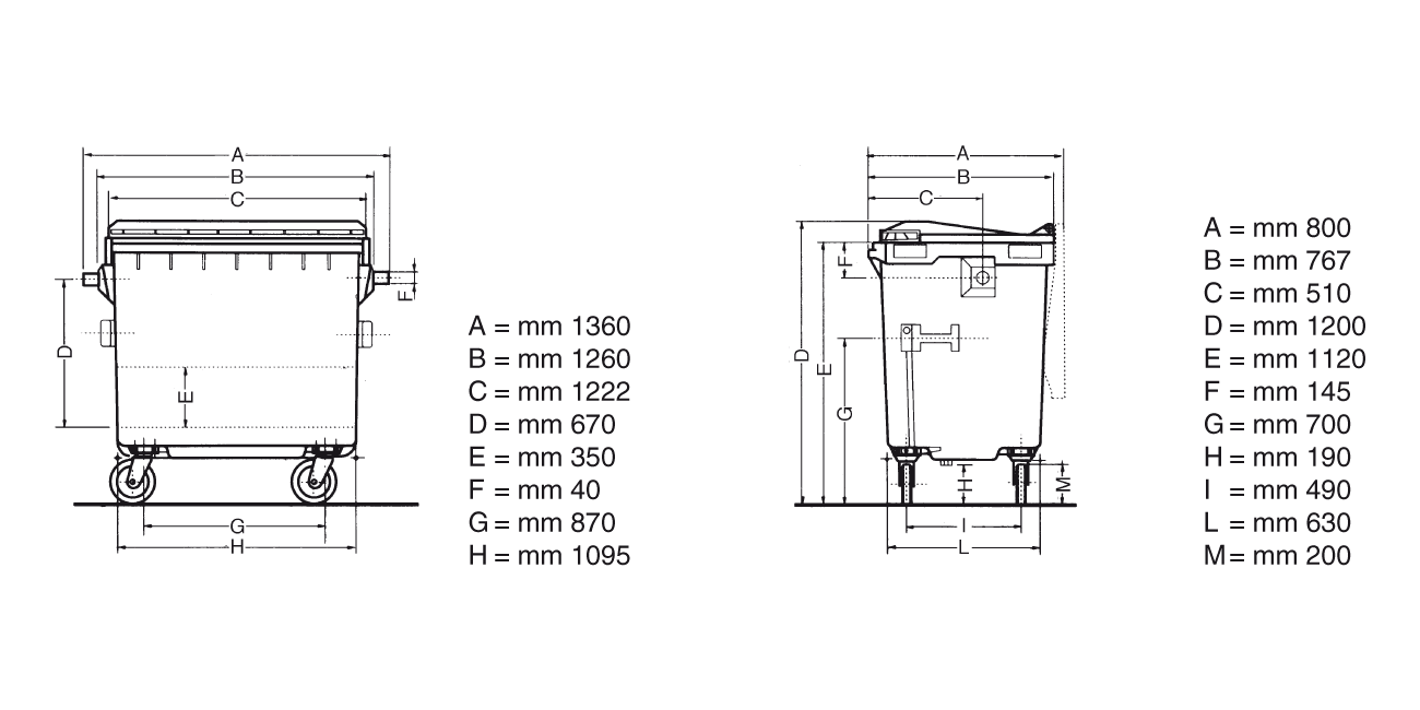 Cassonetto con coperchio piano a Norme DIN 30700 - 660 litri